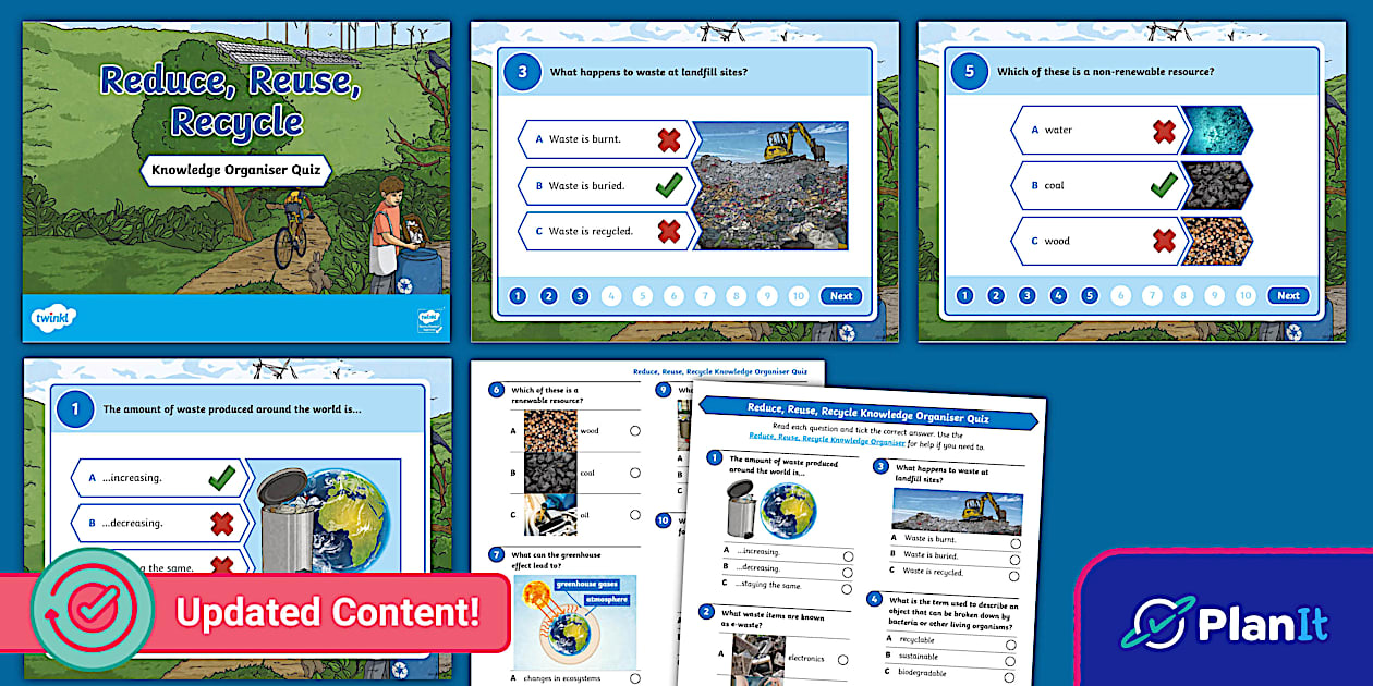LKS2 Science Retrieval Practice Reduce, Reuse, Recycle KO Quiz