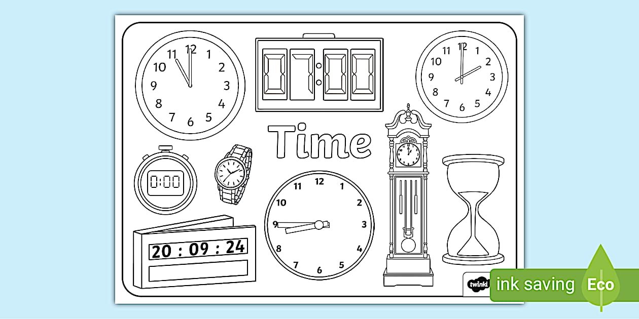 Time Doodle Colouring Page (teacher made) - Twinkl