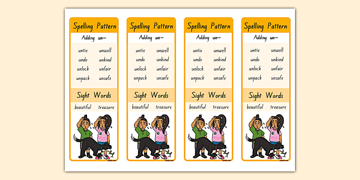 Adding 'un' Spelling Pattern Bookmark - Level 5 Wk 30