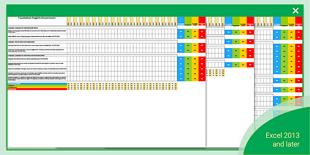 Victorian Curric Foundation English Assessment Spreadsheet