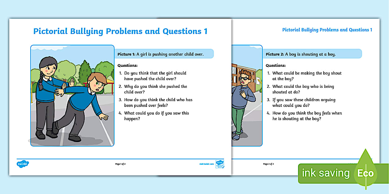Pictorial Bullying Problems and Questions 1 Worksheet