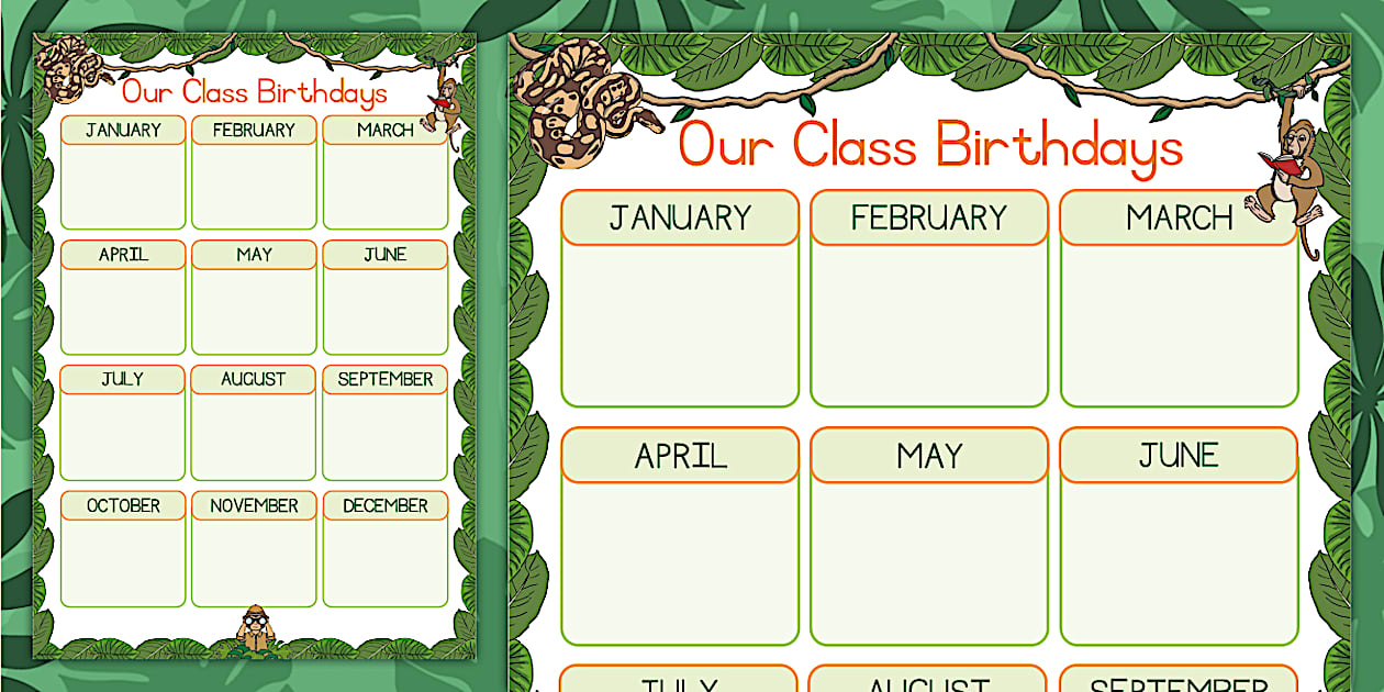 Jungle - Themed Birthday Chart Display Poster (teacher made)