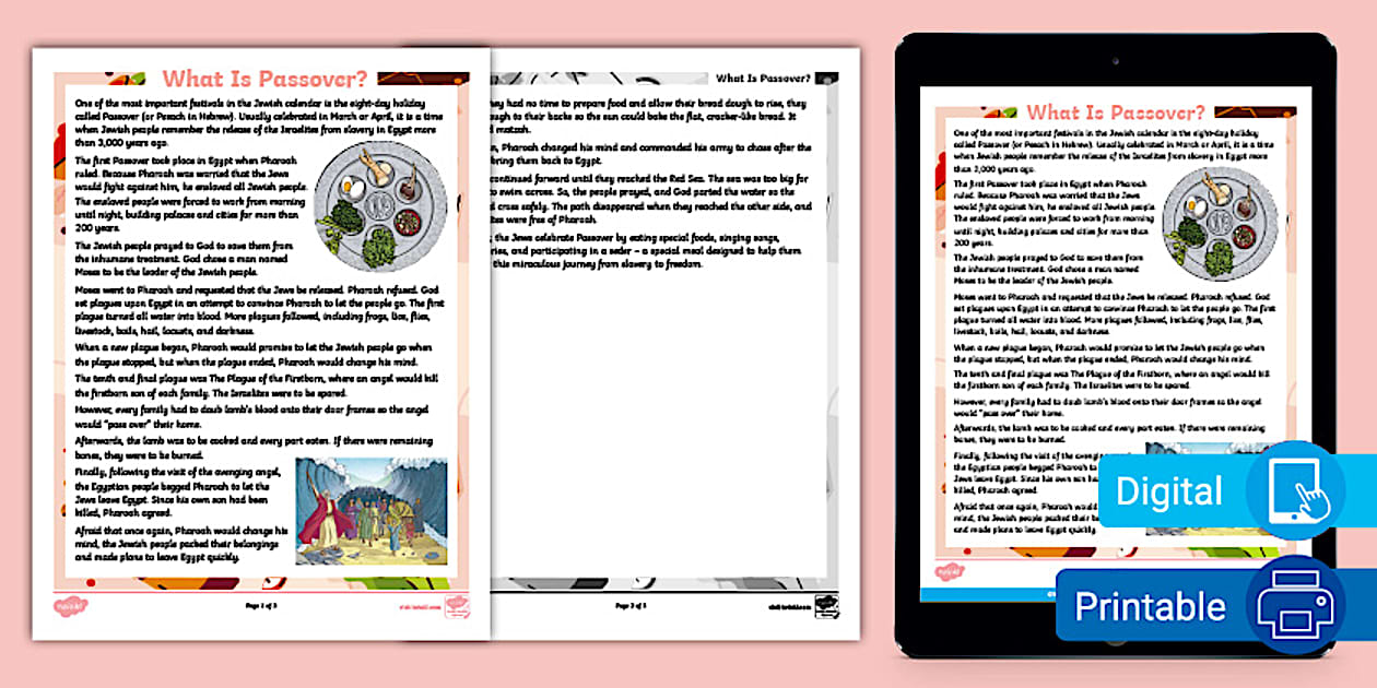 Eighth Grade What is Passover? Reading Comprehension Activity Worksheet