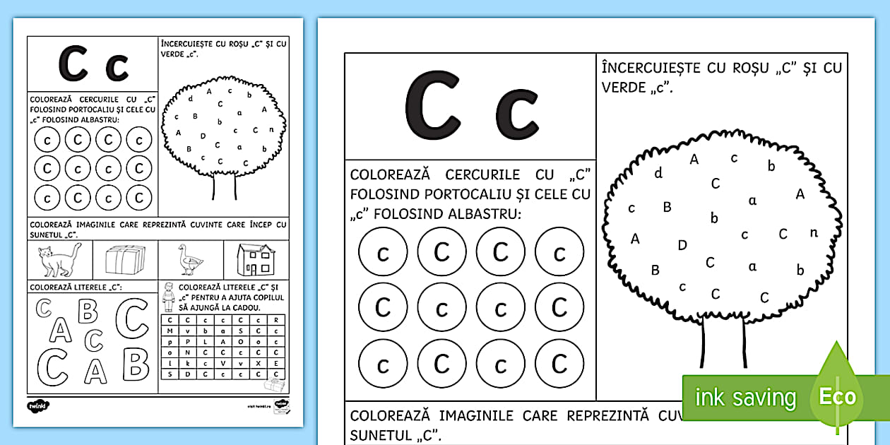 Recunoașterea literei C c - Fișă de lucru - Twinkl