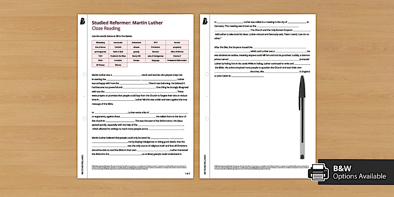 Martin Luther Activity Sheet