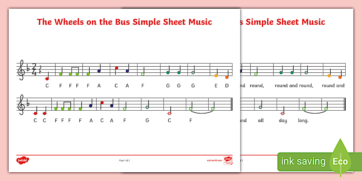 👉 The Wheels on the Bus Simple Sheet Music - Twinkl