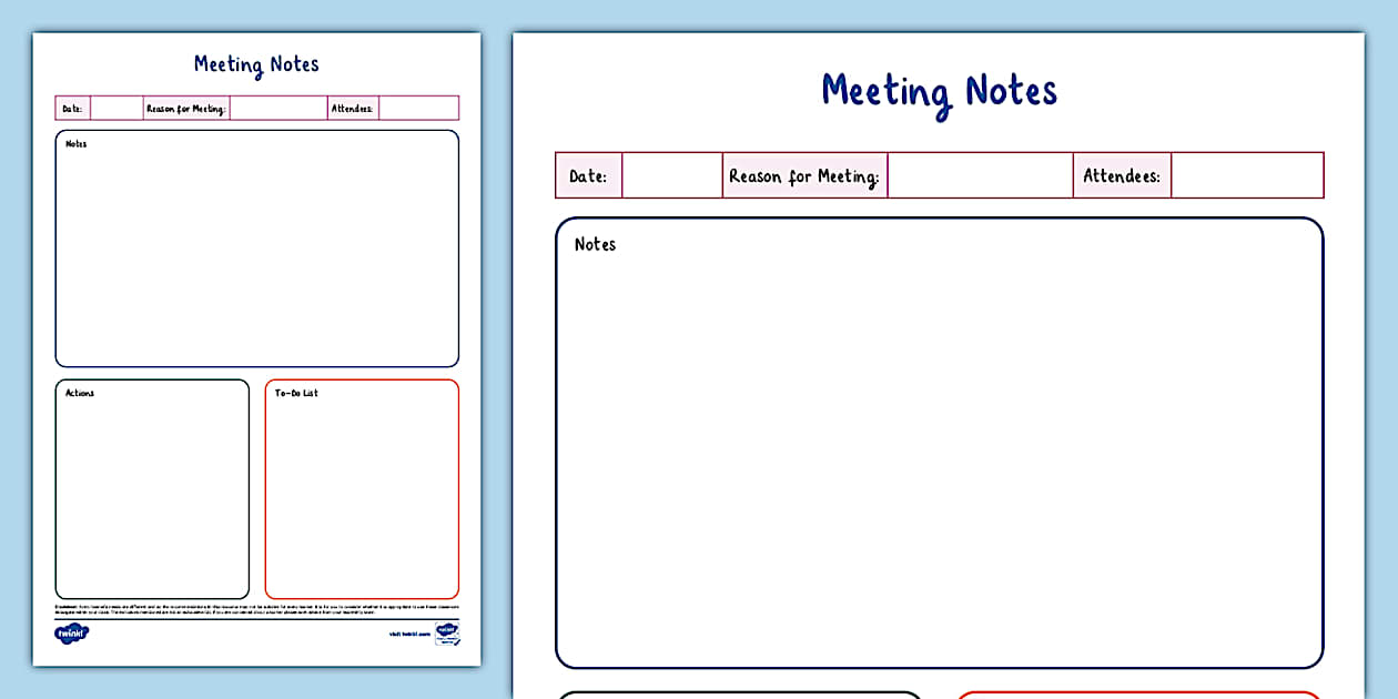 Meeting Notes Template (Teacher-Made) - Twinkl