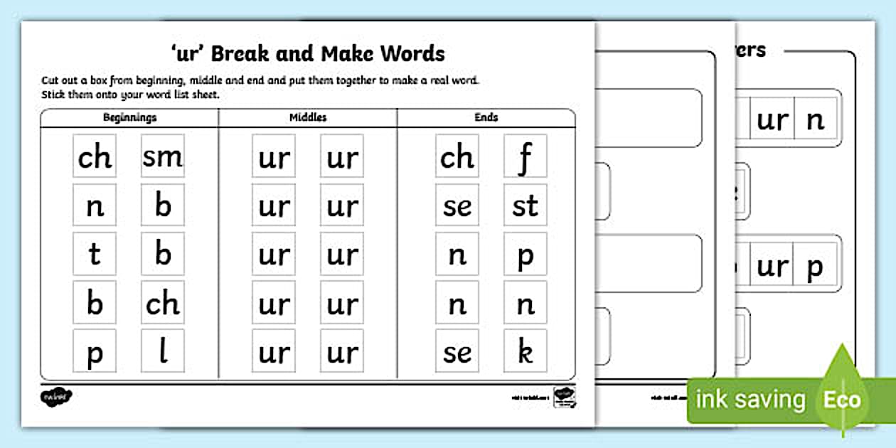 ‘ur’ Words | Break and Make Worksheet | CfE Resources