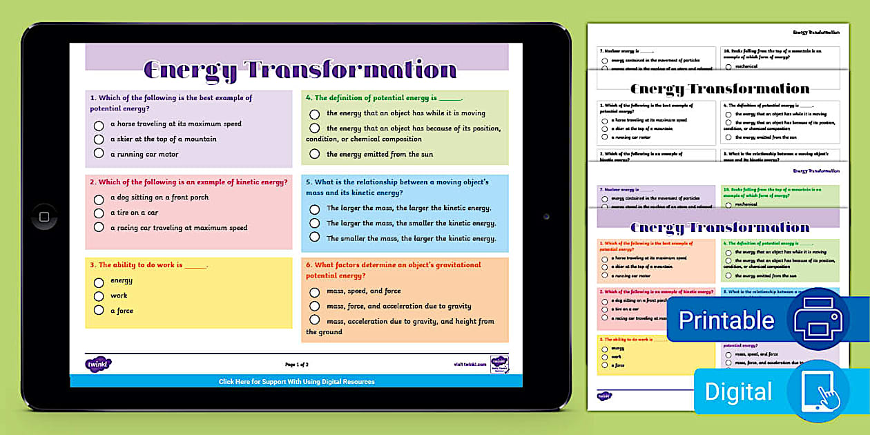 Energy Transformation Worksheet | Sixth Grade | Twinkl USA