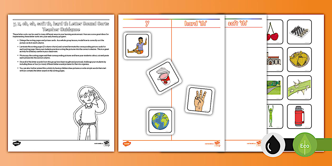 Phonics Canada Group 6 (y,x,ch,sh,soft/hard th) Sound Sorts