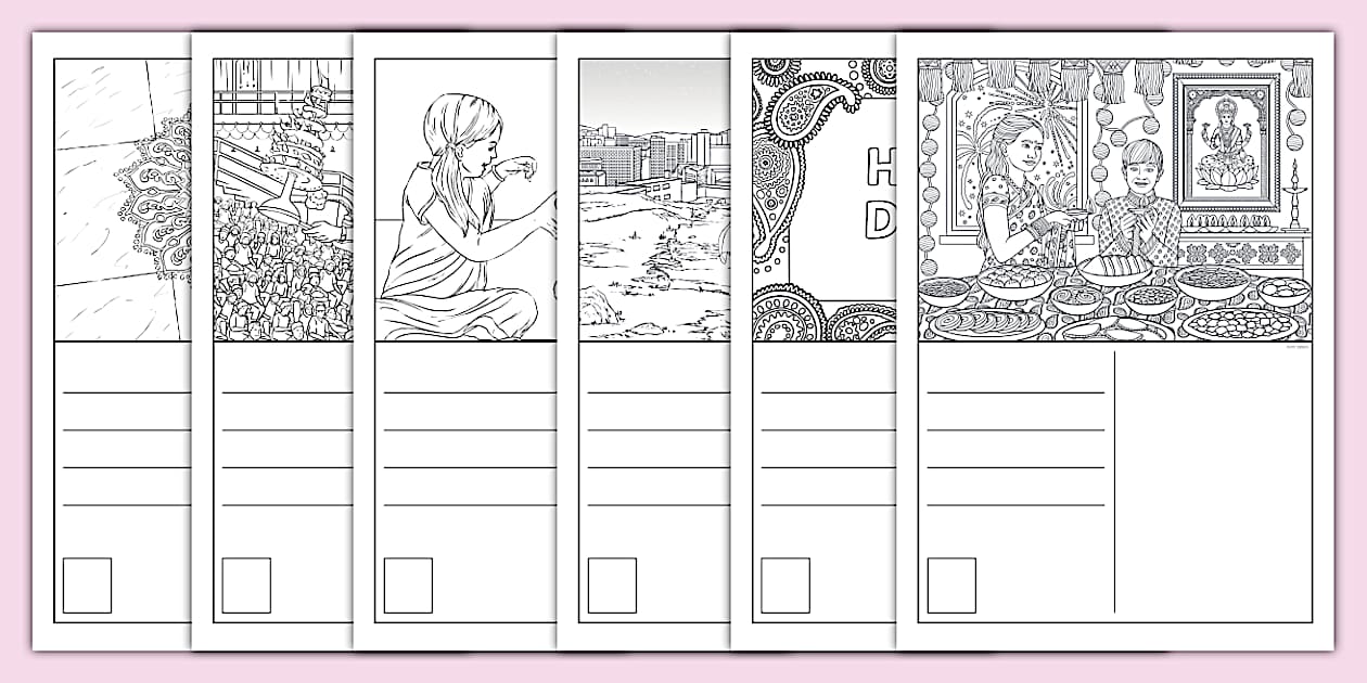 Diwali Colouring Postcards