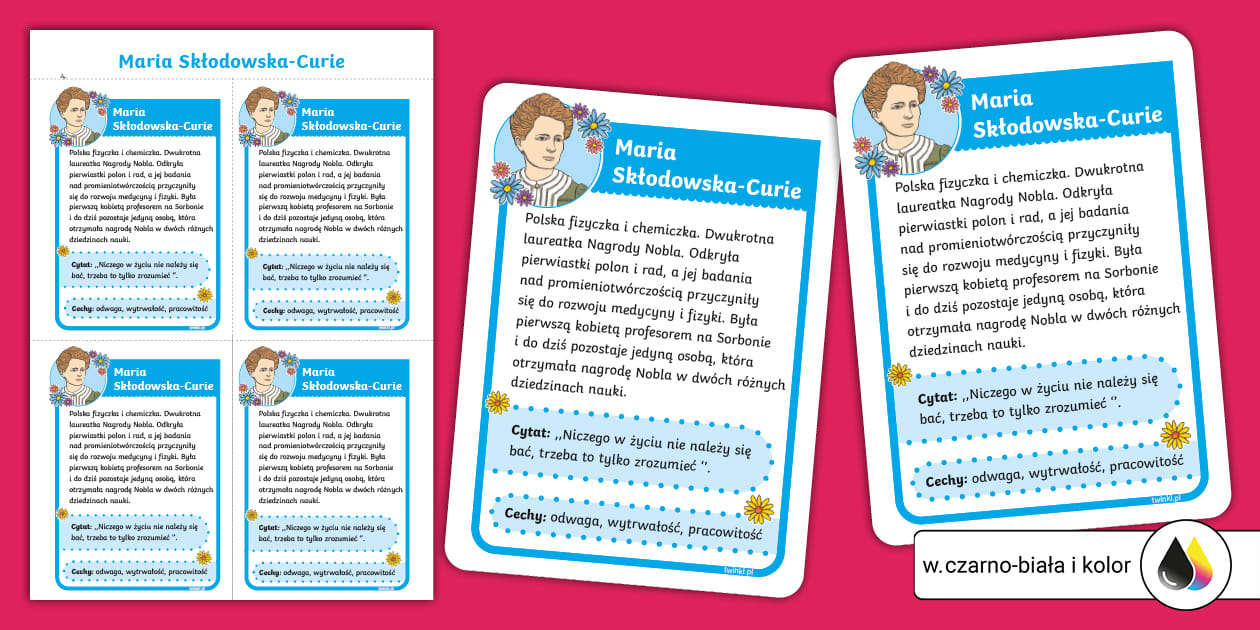 Maria Skłodowska-Curie | Karta | Pionierki - Twinkl
