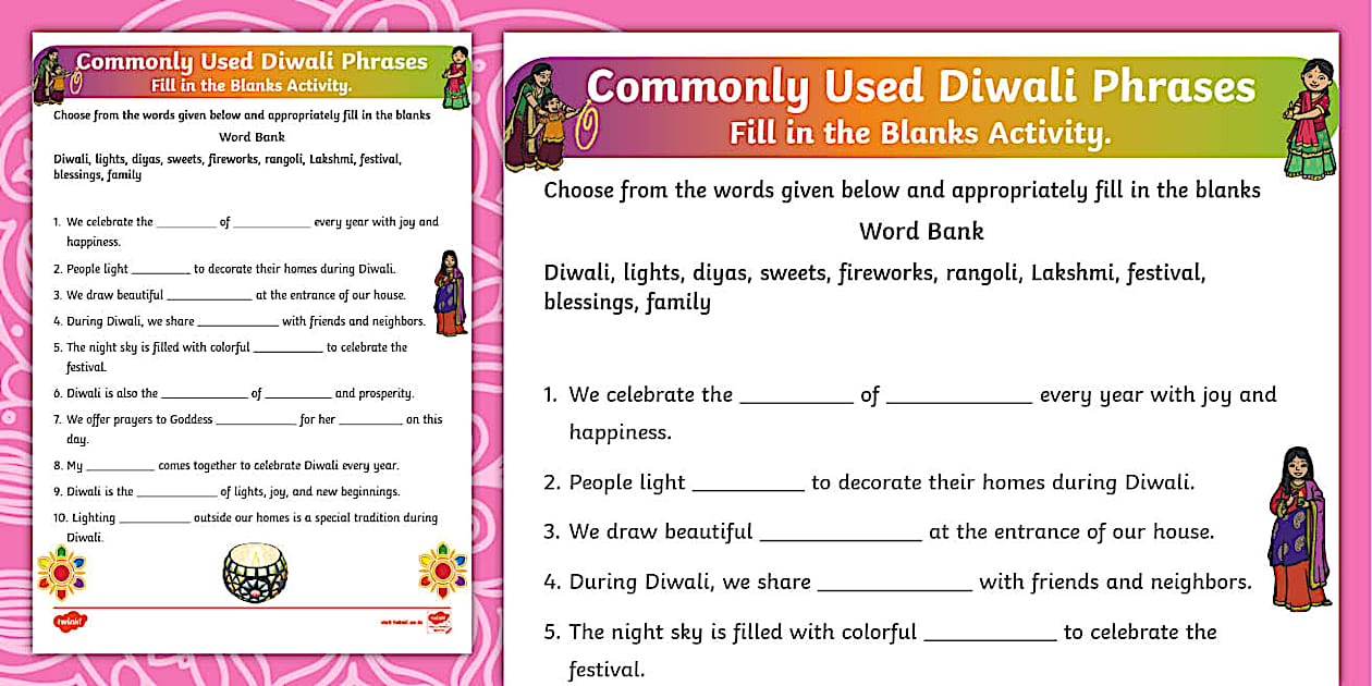 FREE! - Diwali Phrases Activity Worksheet (teacher made)