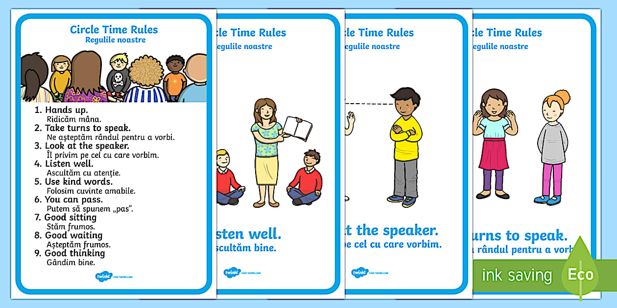 Circle Time Rules Display Posters English/Romanian - Circle Time Rules ...