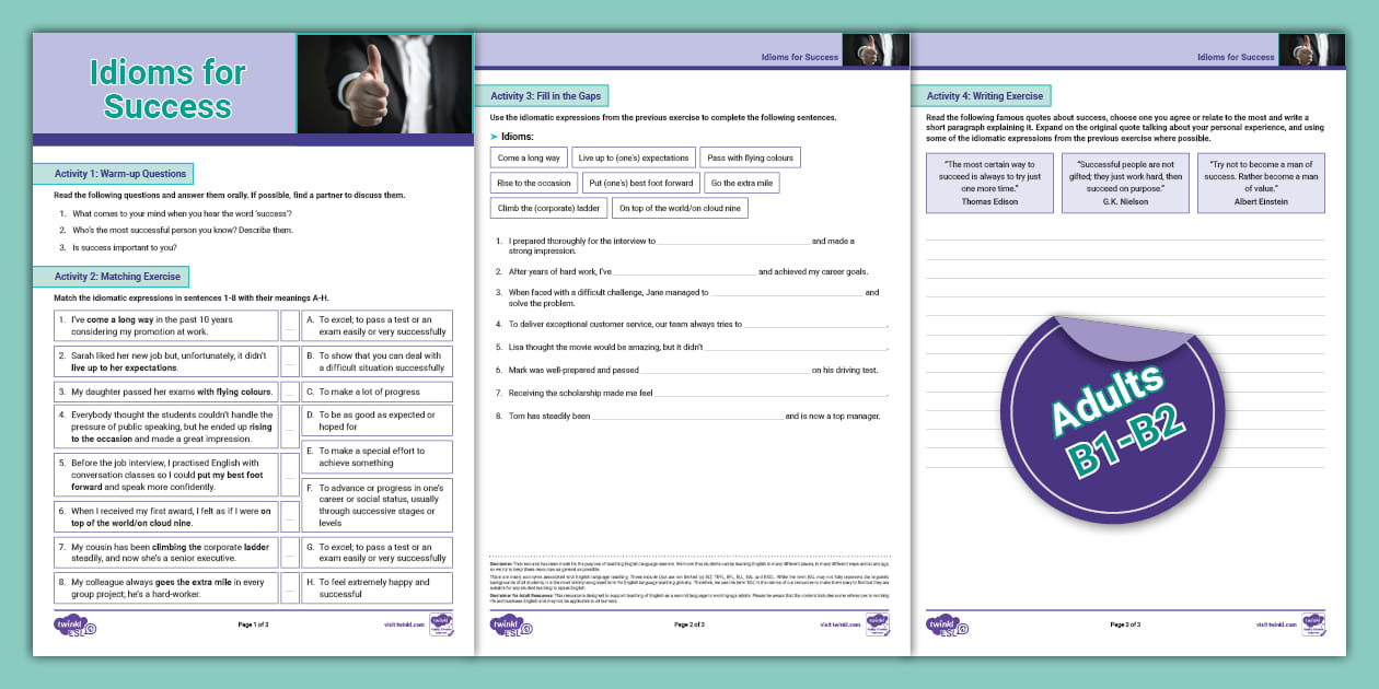 ESL Idioms for Success [Adults, B1-B2] (teacher made)