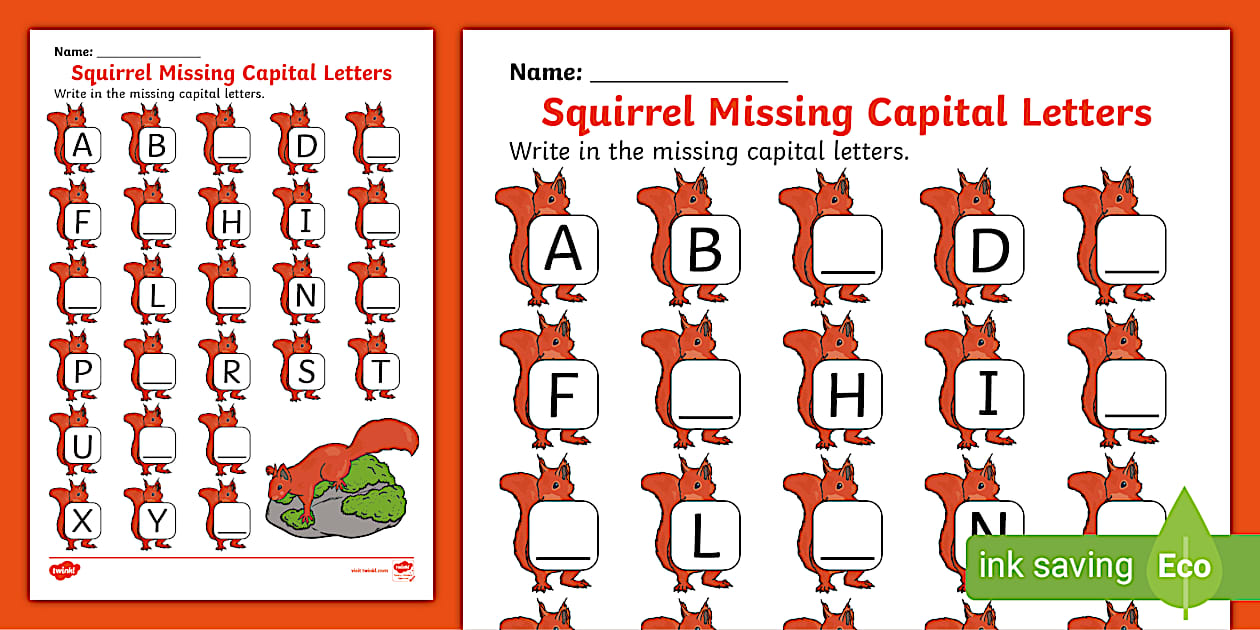 Squirrel Missing Capital Letters Worksheet | Twinkl Alphabet