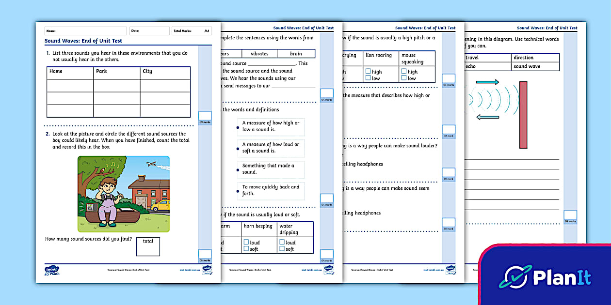 Year 2 Science Sound Waves End of Unit Test (teacher made)