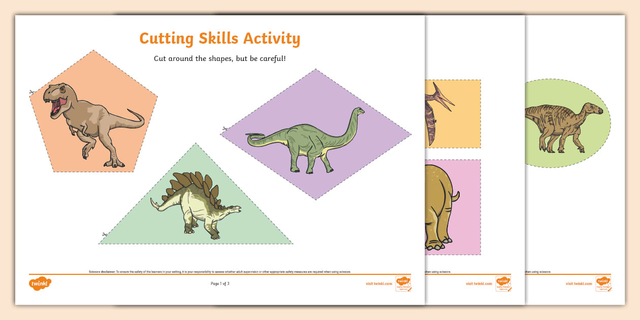 Dinosaur-Themed Cutting Skills Worksheets (teacher made)