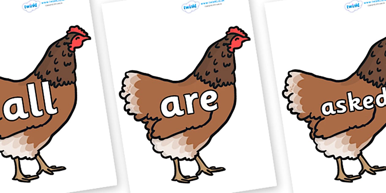 Cursive Tricky Words on Hens (teacher made) - Twinkl