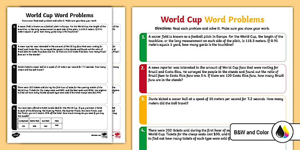 Sixth Grade World Cup Word Problems (teacher made) - Twinkl