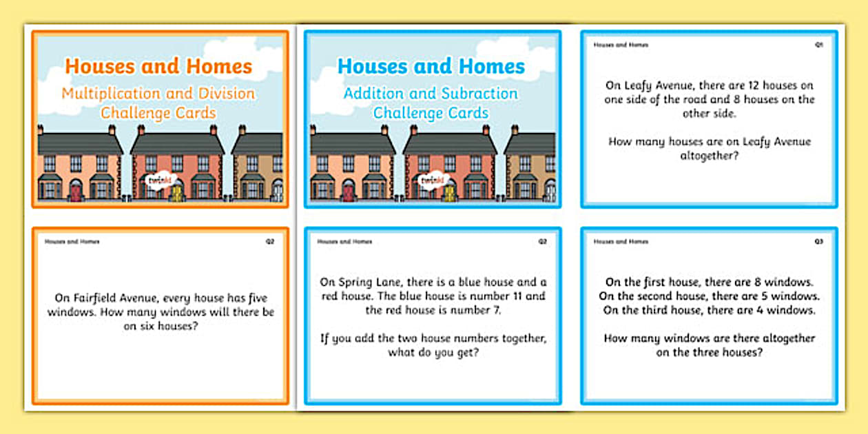 Houses and Homes KS1 Word Problems Maths Challenge Cards