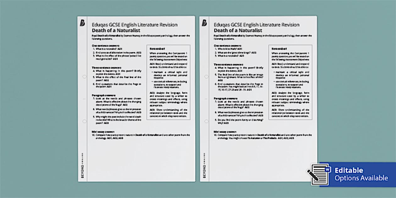 Seamus Heaney Death of a Naturalist Analysis | Eduqas Poetry