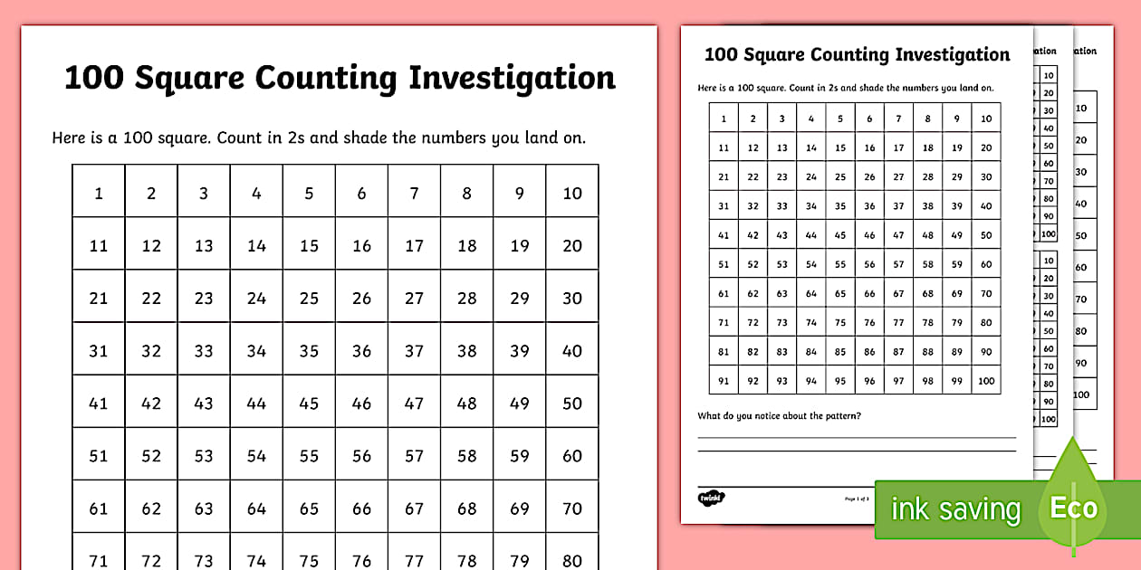 100 Number Square Activity | Counting Challenge Worksheets