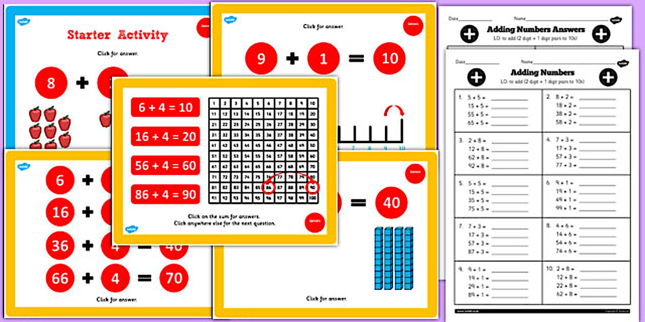 Year 2 Adding 2 Numbers and Ones Pairs and Bonds to 10 Lesson