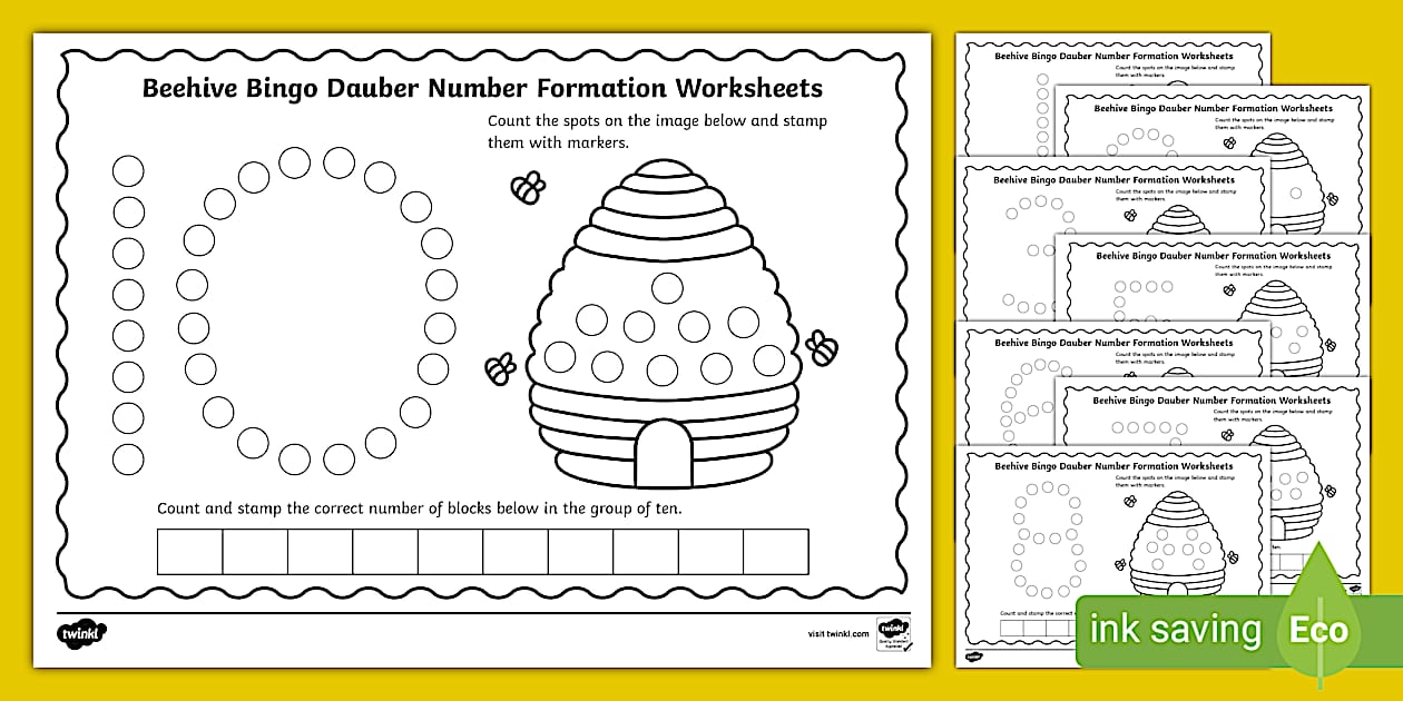Beehive Bingo Dauber Number Formation Worksheets| KS1 Math