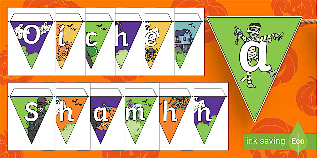 Halloween Display Bunting Gaeilge (teacher made) - Twinkl