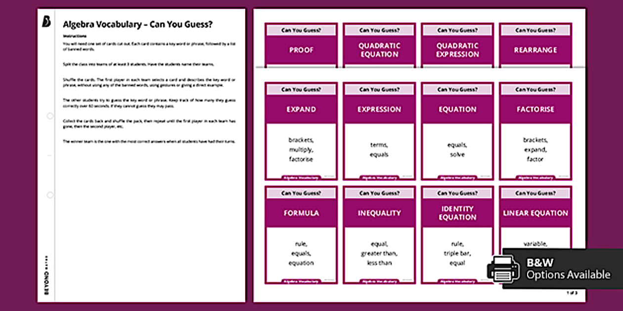 👉 Algebra Vocabulary – Can You Guess? | KS3 Maths | Beyond