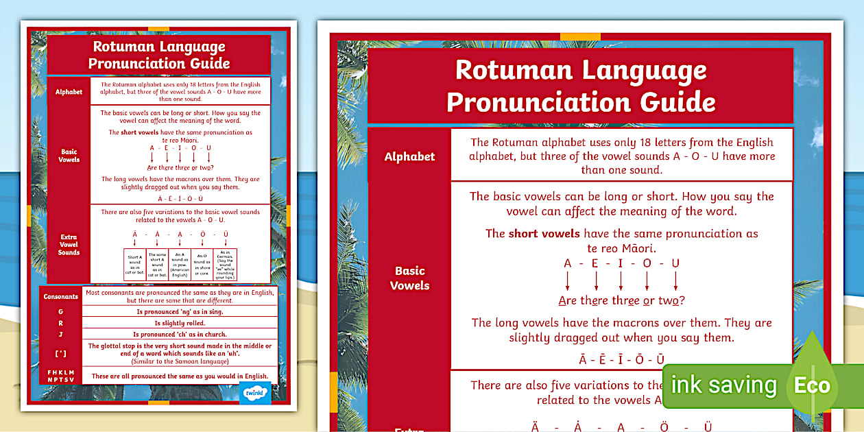 Rotuman Language Pronunciation Guide (teacher made) - Twinkl