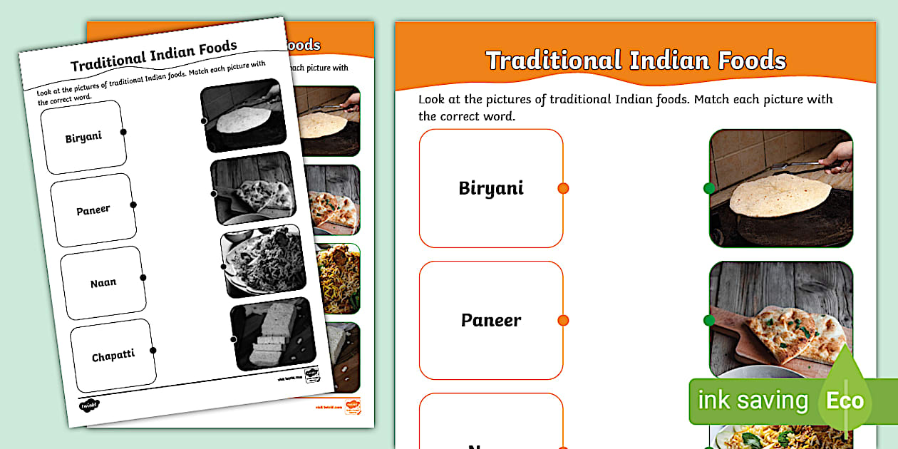 Traditional Indian Foods Matching Worksheet - Twinkl