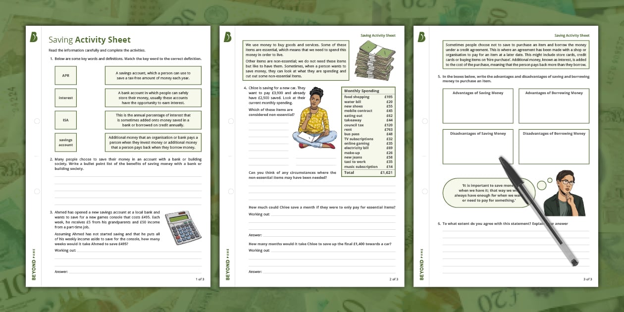 Savings Budgeting Activity Sheet (Lehrer gemacht) - Twinkl