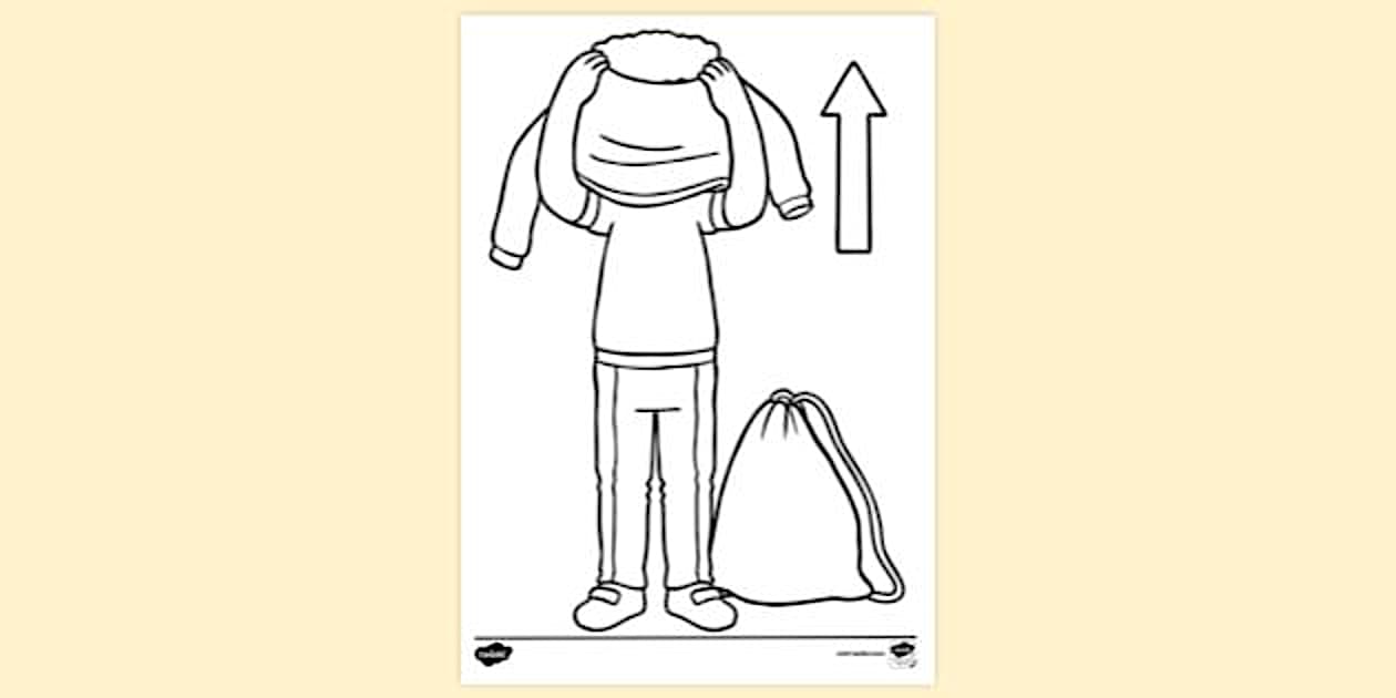 Boy Taking Off School Jumper Colouring Sheet | Twinkl