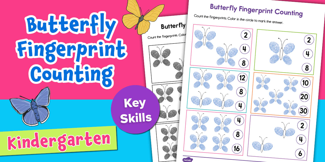 Kindergarten Butterfly Fingerprint Counting Worksheet