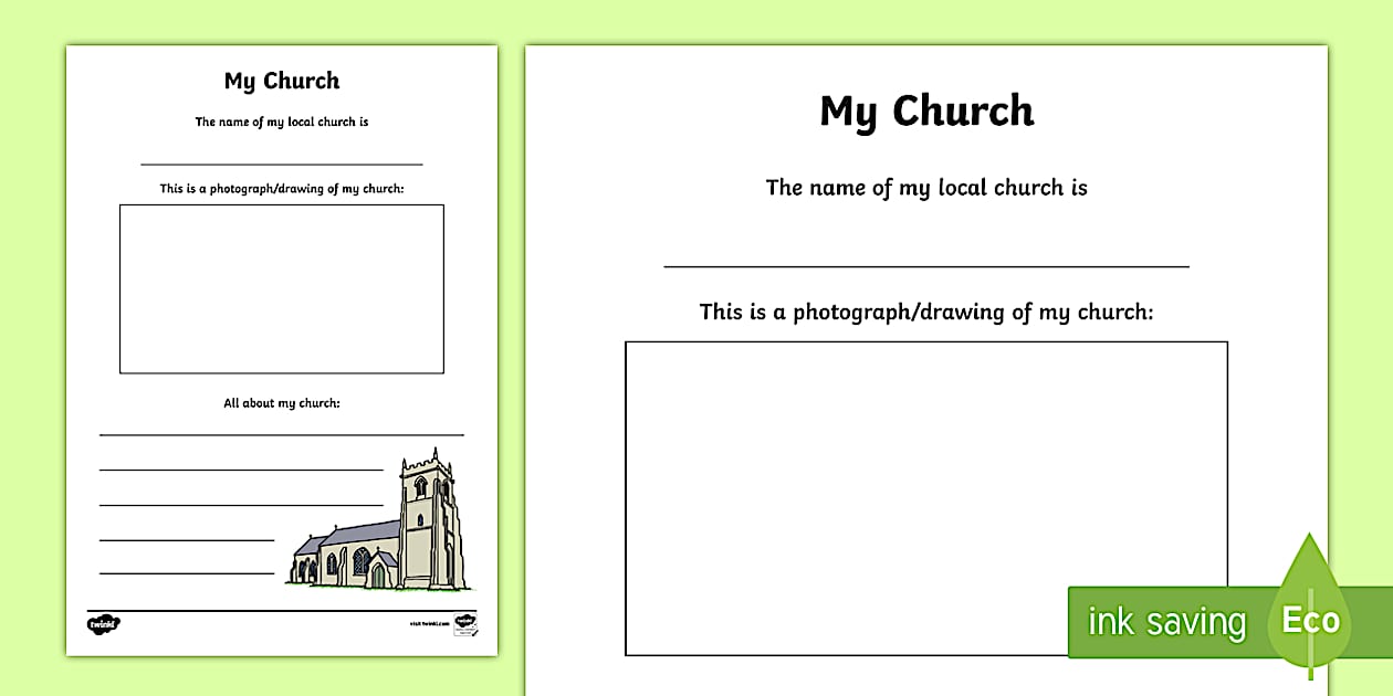 Black and White My Church Write Up Worksheet - Twinkl