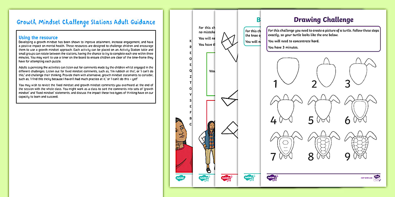 Black and White Growth Mindset Challenge Stations Activity Pack
