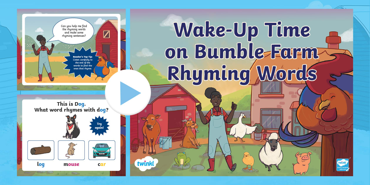 Wake-Up Time on Bumble Farm Rhyming Words PowerPoint