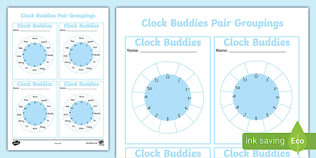 Clock Buddies Pair Groupings (teacher made) - Twinkl