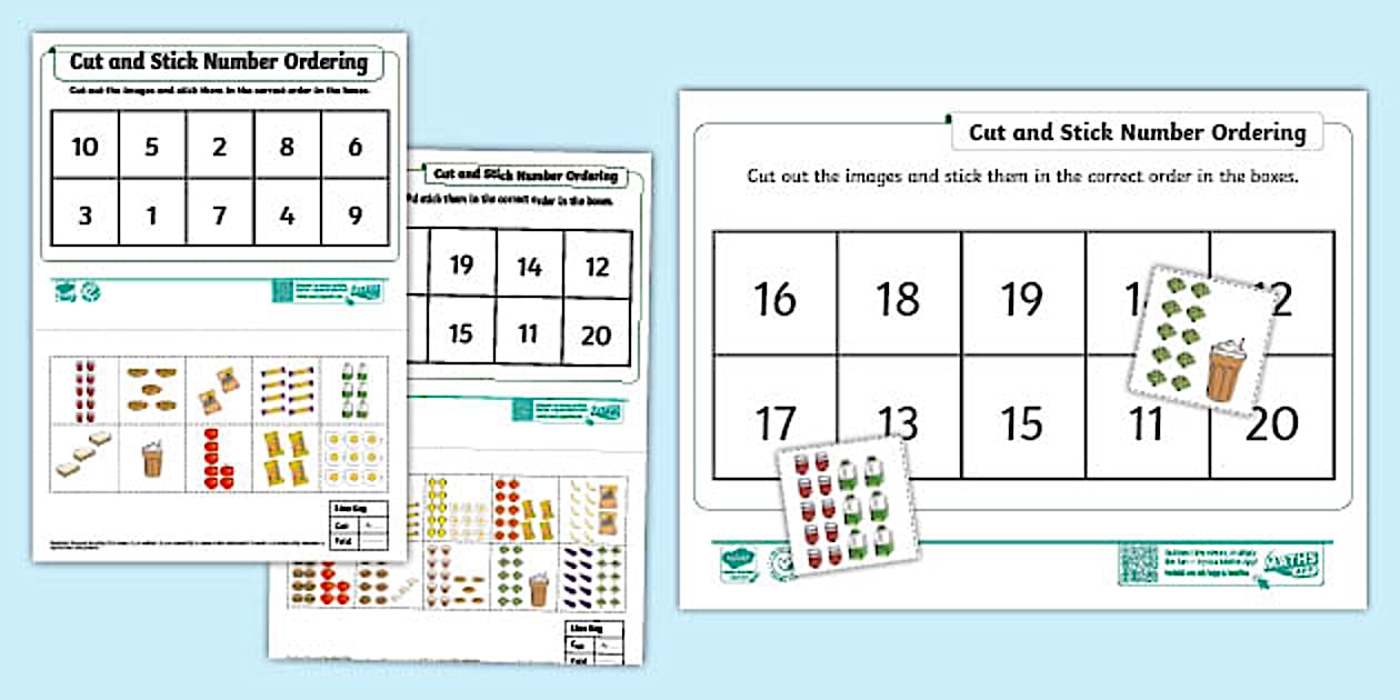 KS1 Cut and Stick Number Ordering Activity Sheet - Twinkl