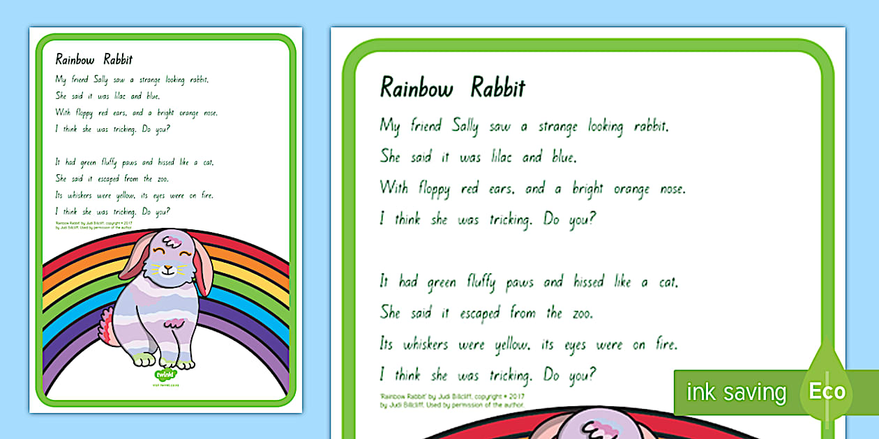 Rainbow Rabbit by Rainbow Poetry Poem (teacher made)