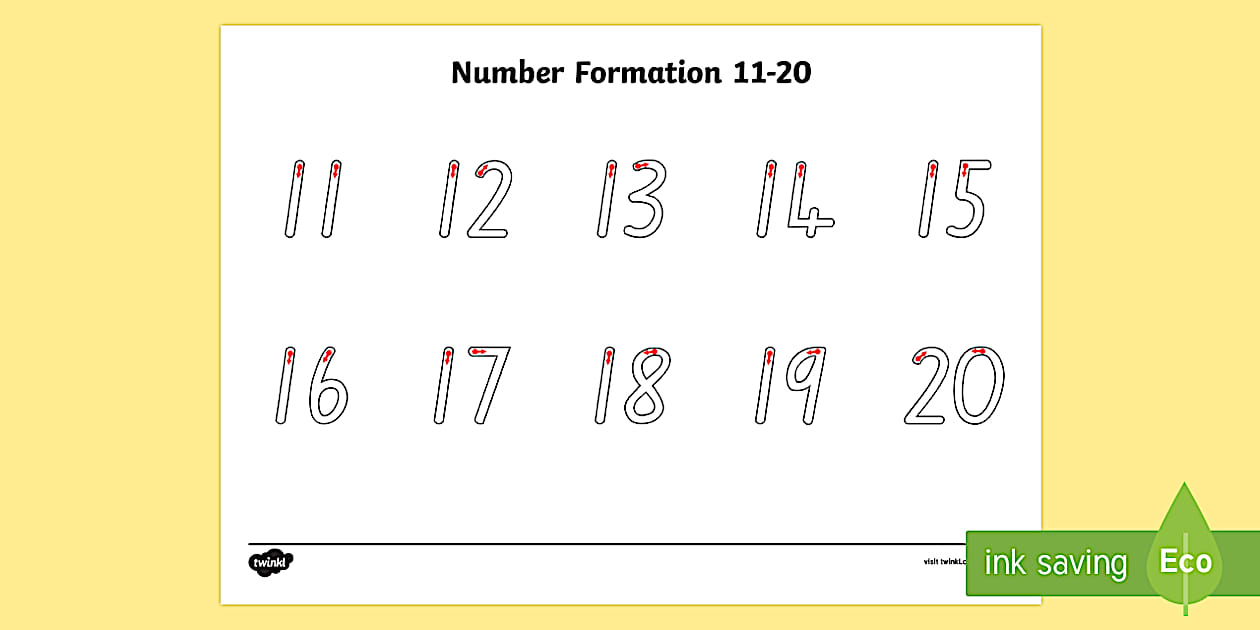 Number Formation 11-20 Worksheet / Worksheet (teacher made)