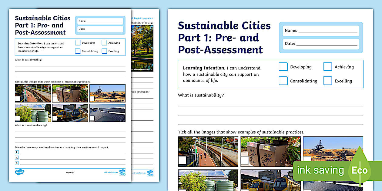 Sustainable Cities Pre- and Post-Assessment (teacher made)