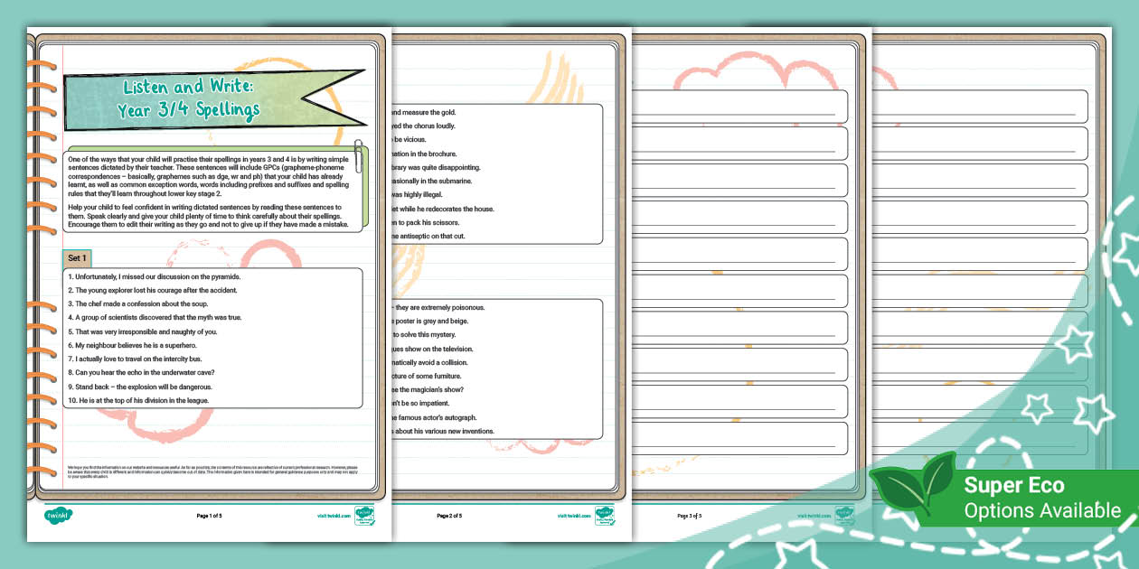 Listen and Write: Year 3/4 Spellings (Ages 7 - 9)