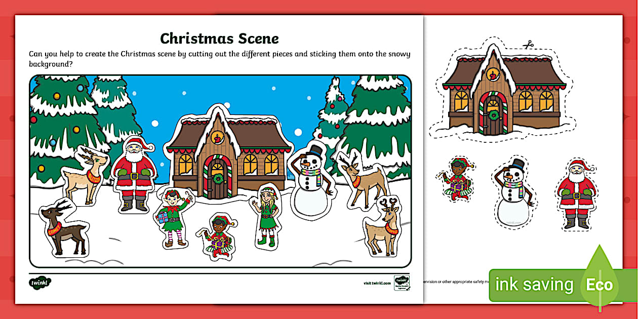 Christmas Scene Cutting Activity (teacher made) - Twinkl