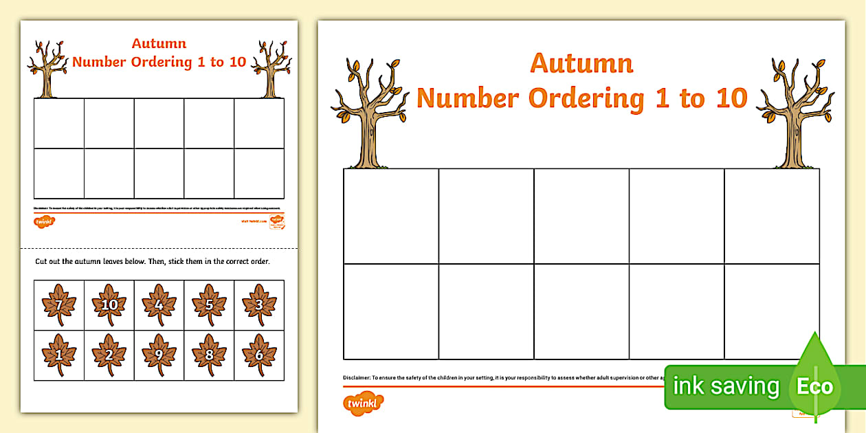 👉 Autumn Maths Ordering to 10,cut and stick maths,aurtumn math