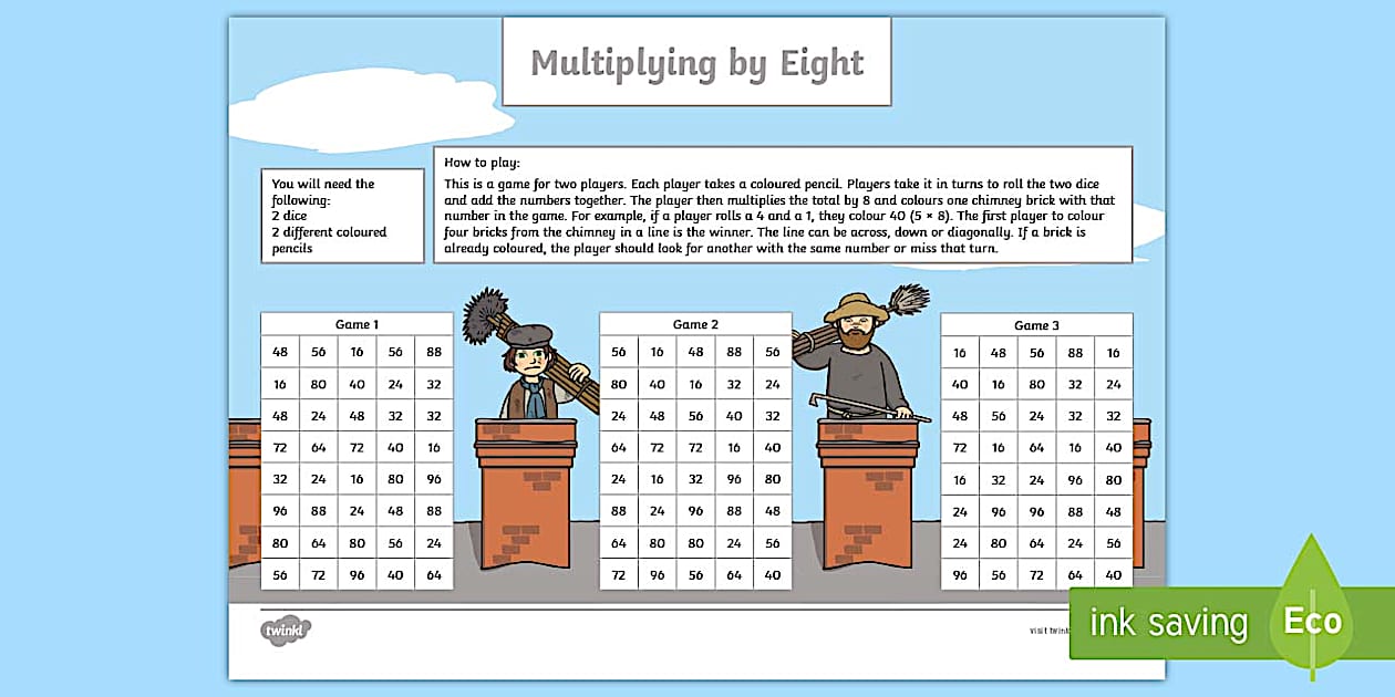 Up the Chimney - Multiply by Eight Game - Twinkl Resource