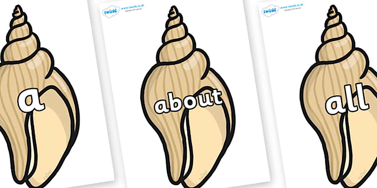 Cursive 100 High Frequency Words on Conch Shells - Twinkl