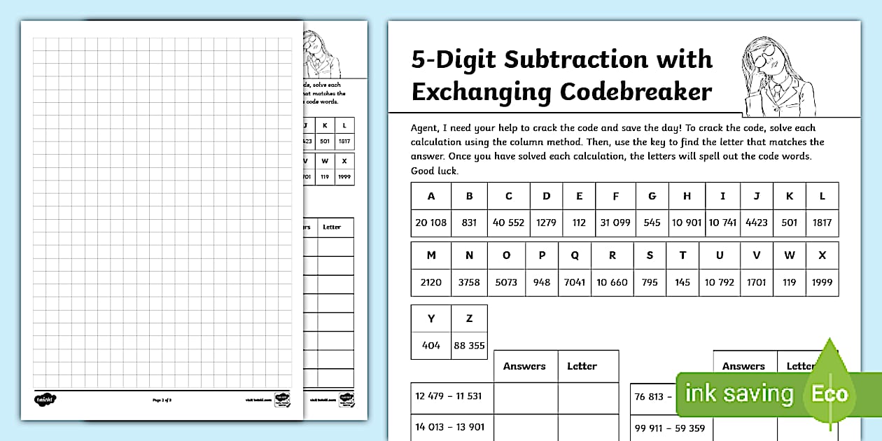 👉 Year 5 5-Digit Subtraction with Exchanging Codebreaker